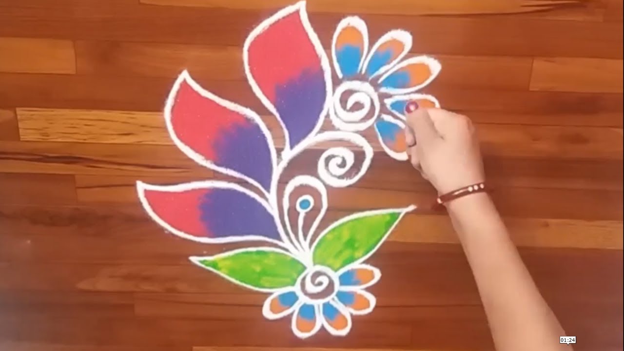Simple daily flower rangoli 🌹 free hand rangoli design | flower rangoli ...