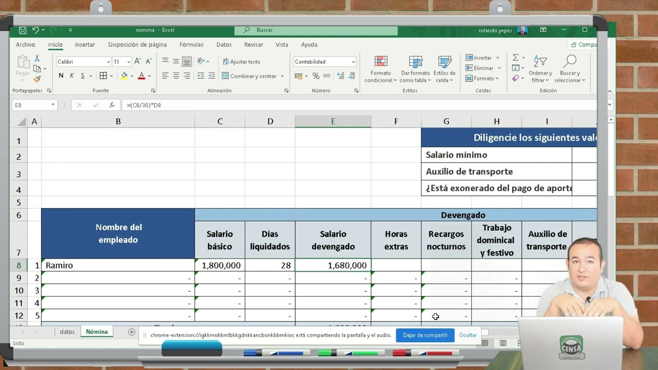 Nómina en Excel (devengado) - YouTube