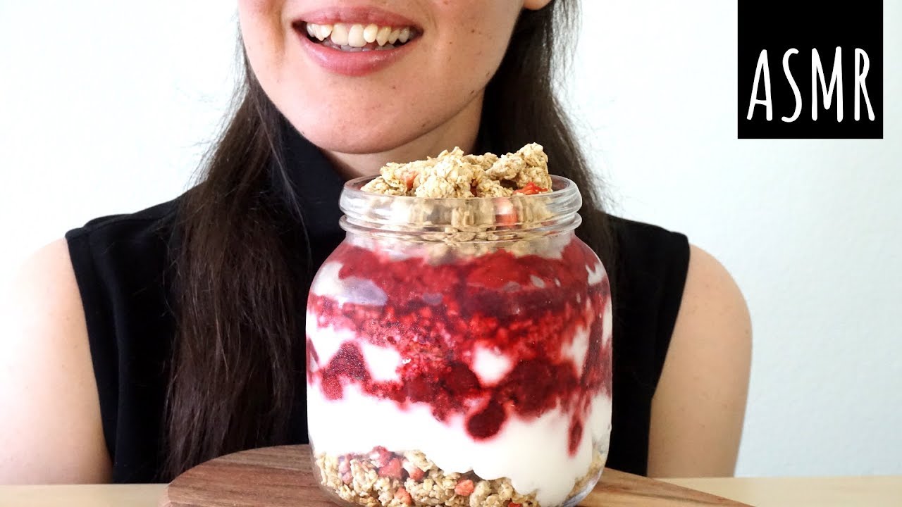 ASMR Eating Sounds: Raspberry Breakfast Parfait (No Talking) - YouTube