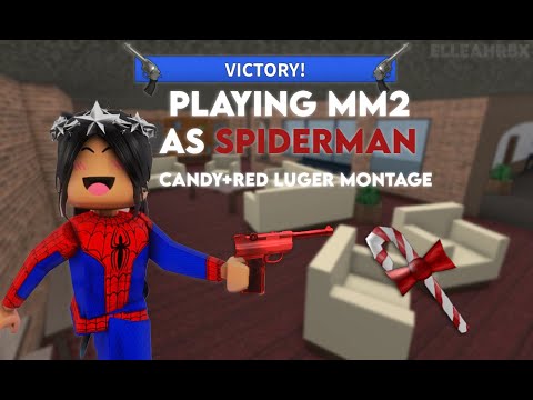 PLAYING MM2 AS SPIDERMAN + CANDY AND RED LUGER MONTAGE (SHERIFF, HERO ...