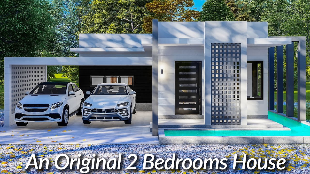 (12x14 Meters) GREY WHITE HOUSE | 2 Bedrooms | 1 Story Modern Small ...