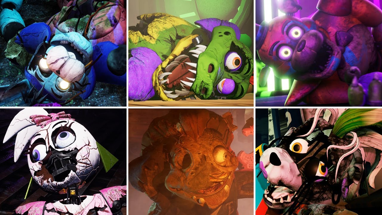 FNAF: Security Breach + Ruin DLC - All Animatronics Death Scenes - YouTube