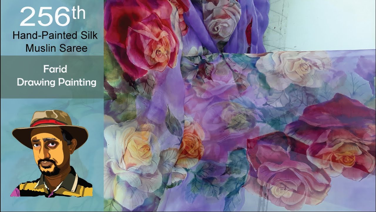Rose flower hand-Painted design on muslin saree || Silk Painting - YouTube