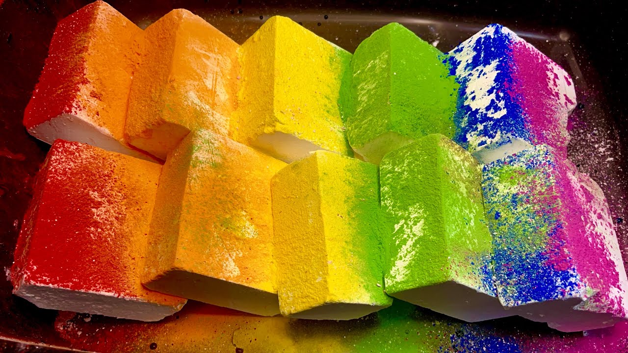 10 Block Rainbow Holi Powder on Gholibn Gym Chalk | Satisfying ASMR ...
