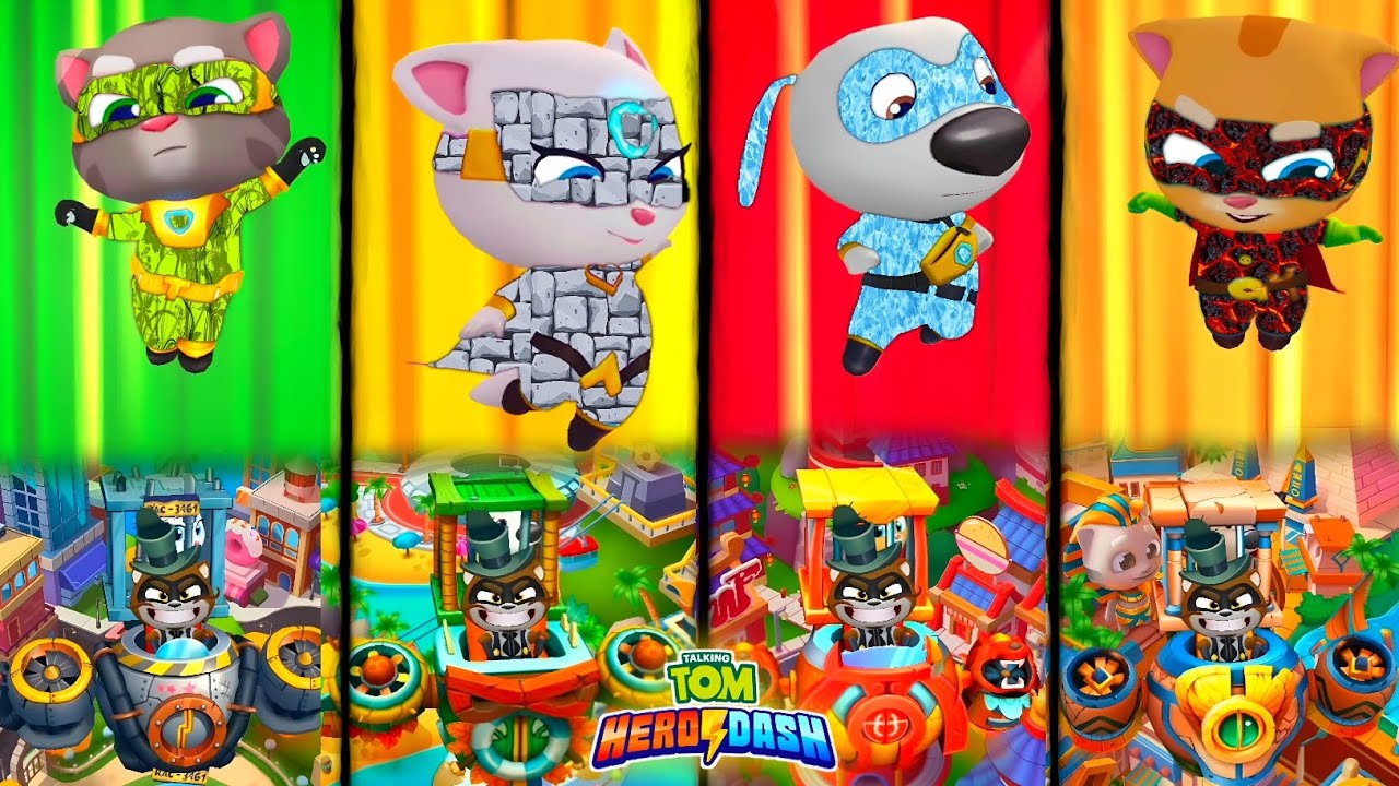 Talking Tom Hero Dash : Jungle Tom, Concrete Angela, Water Hank, Lava ...