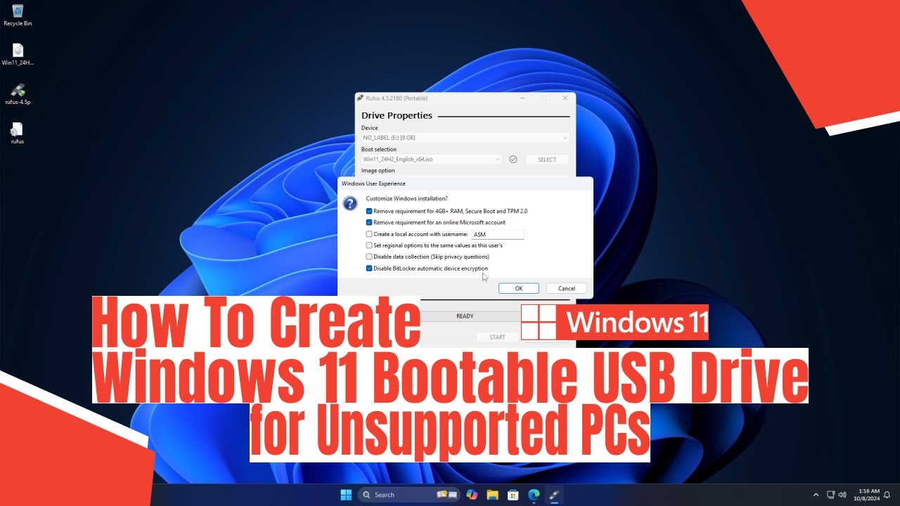 How To Create Windows 11 Bootable USB Drive for Unsupported PCs - YouTube