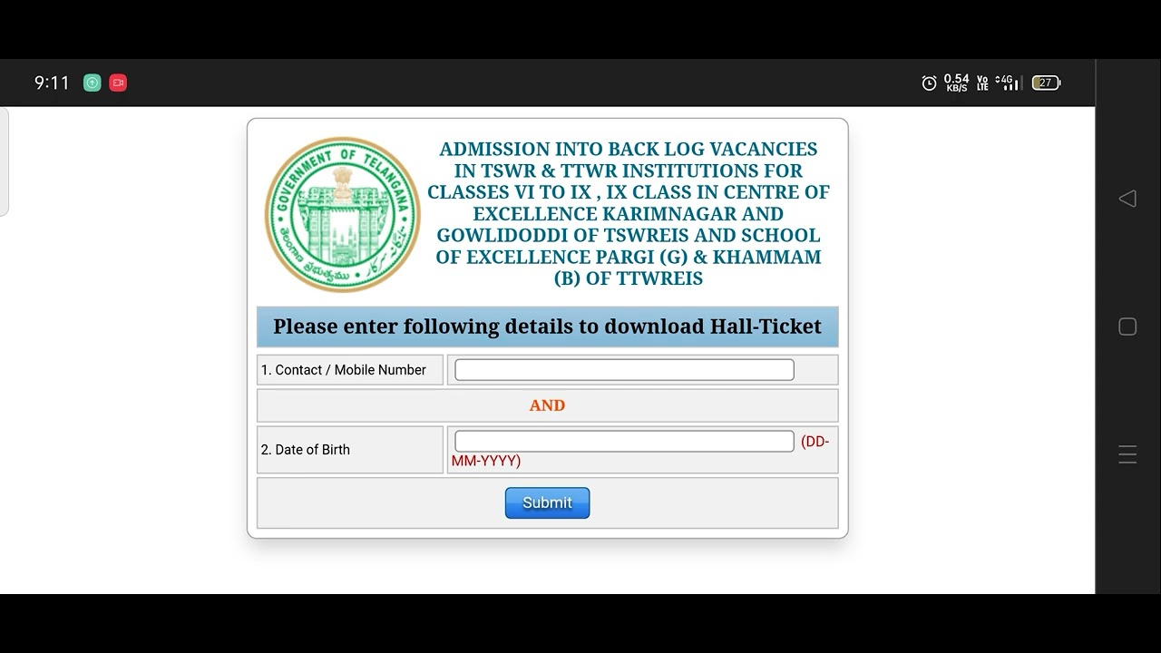 TSWRS and TTWRS Backlog Vacancies HALL-TICKET - YouTube