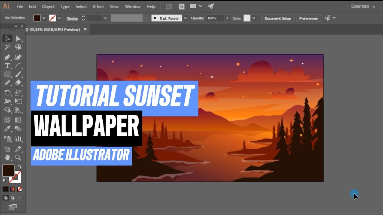 Adobe Illustrator Tutorial: Vector Sunset Landscape Background - YouTube