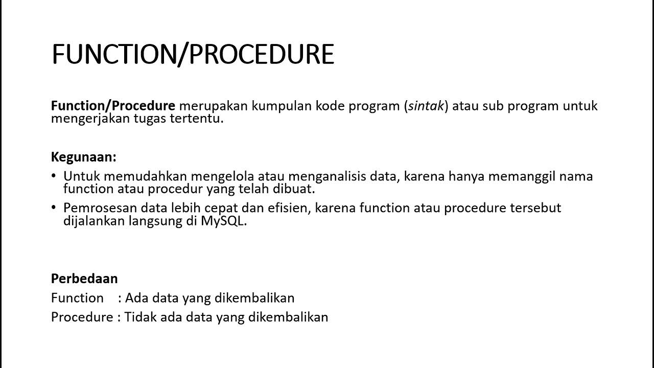 Membuat Function Dan Procedure Di Mysql Youtube