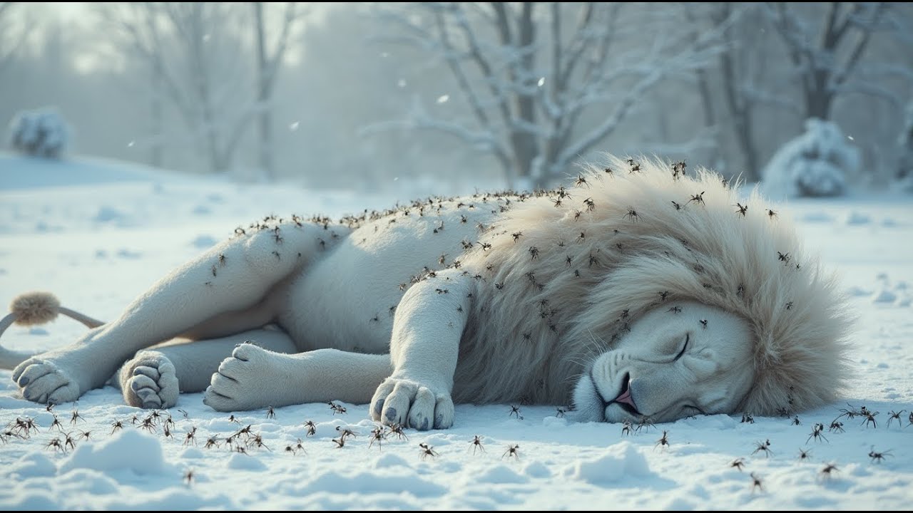 A Lion injured by ticks and parasites. The rescue team arrived in time ...