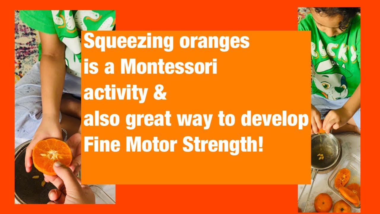 Squeezing oranges, Montessori activity, developing fine motor strength ...