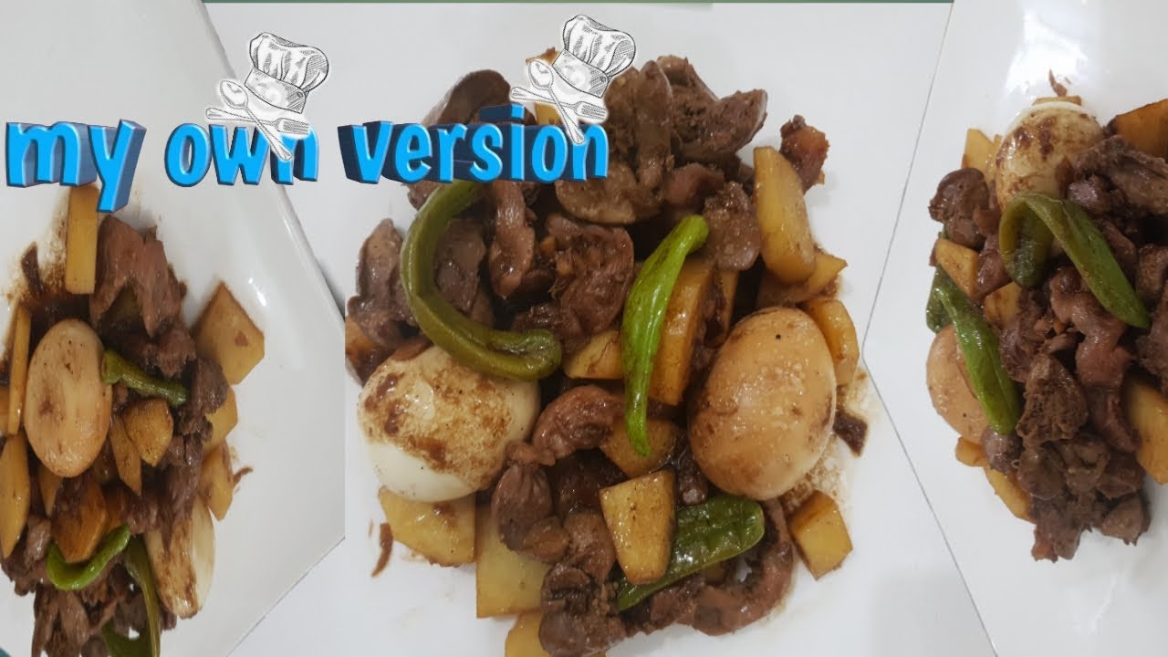 adobong atay at balun-balunan na may patatas (chicken liver and gizzard ...
