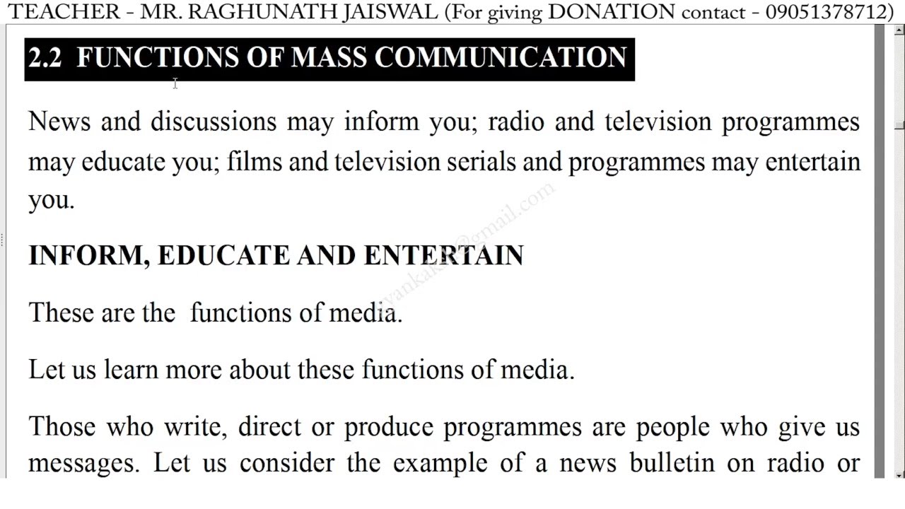 Functions Of Mass Communication | functions of mass communication for ...
