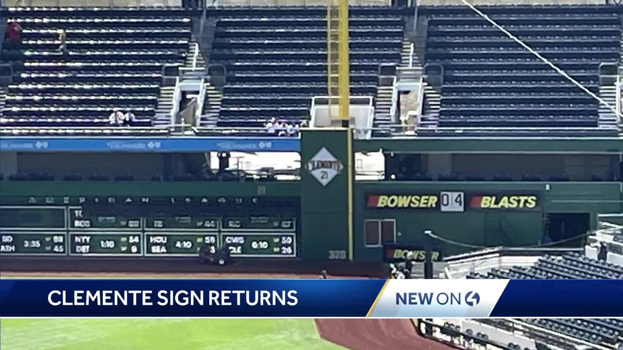 Roberto Clemente sign returns to right field wall at PNC Park - YouTube