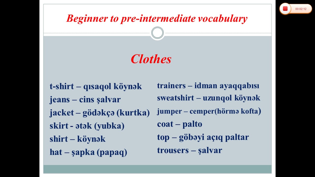 İngilis dili öyrən. Lüğət 3. İngilis dilində sözlər. (Vocabulary ...