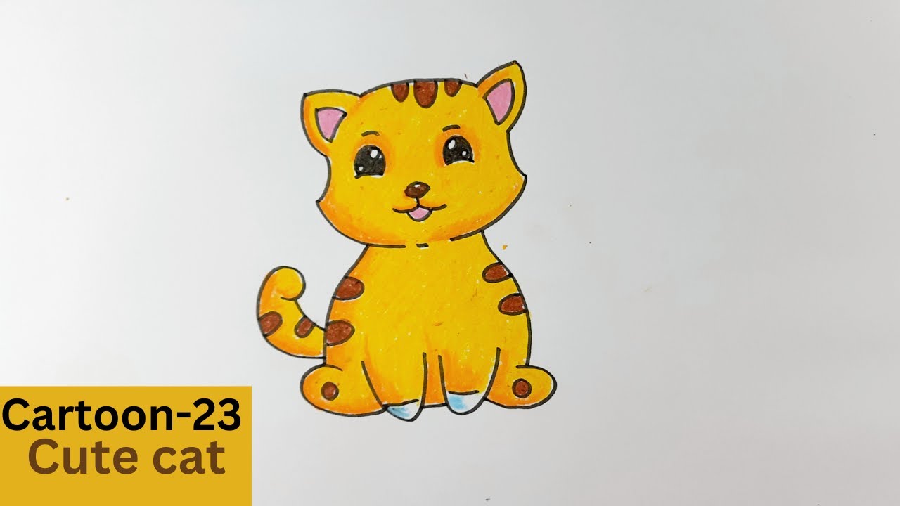 Cute cat drawing tutorial. how to draw cute cat/ easy cartoon painting for kids/ Cartoon-23 ...