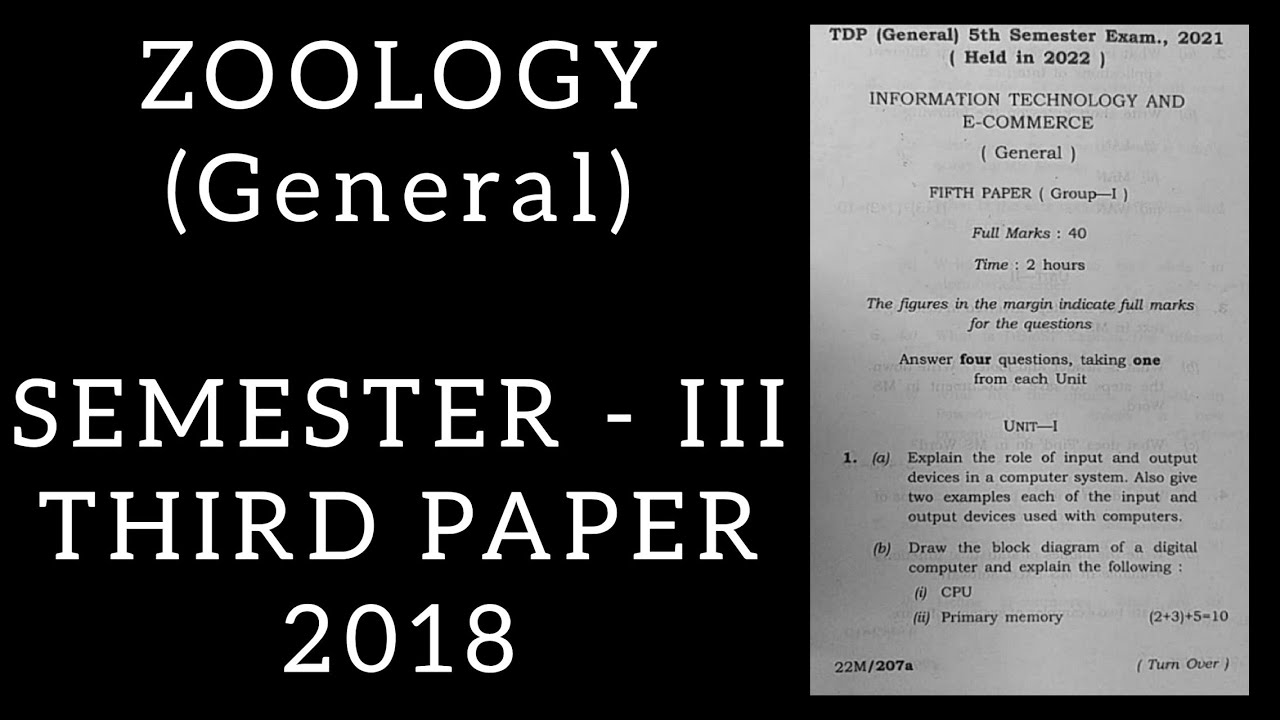 Zoology (General) 3rd Semester Third Paper 2018 Tripura University ...