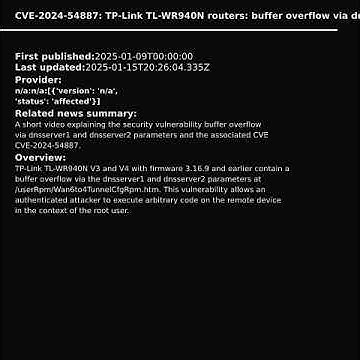 TP-Link TL-WR940N routers: buffer overflow via dnsserver1 and dnsserver2 param...(CVE-2024-54887 ...