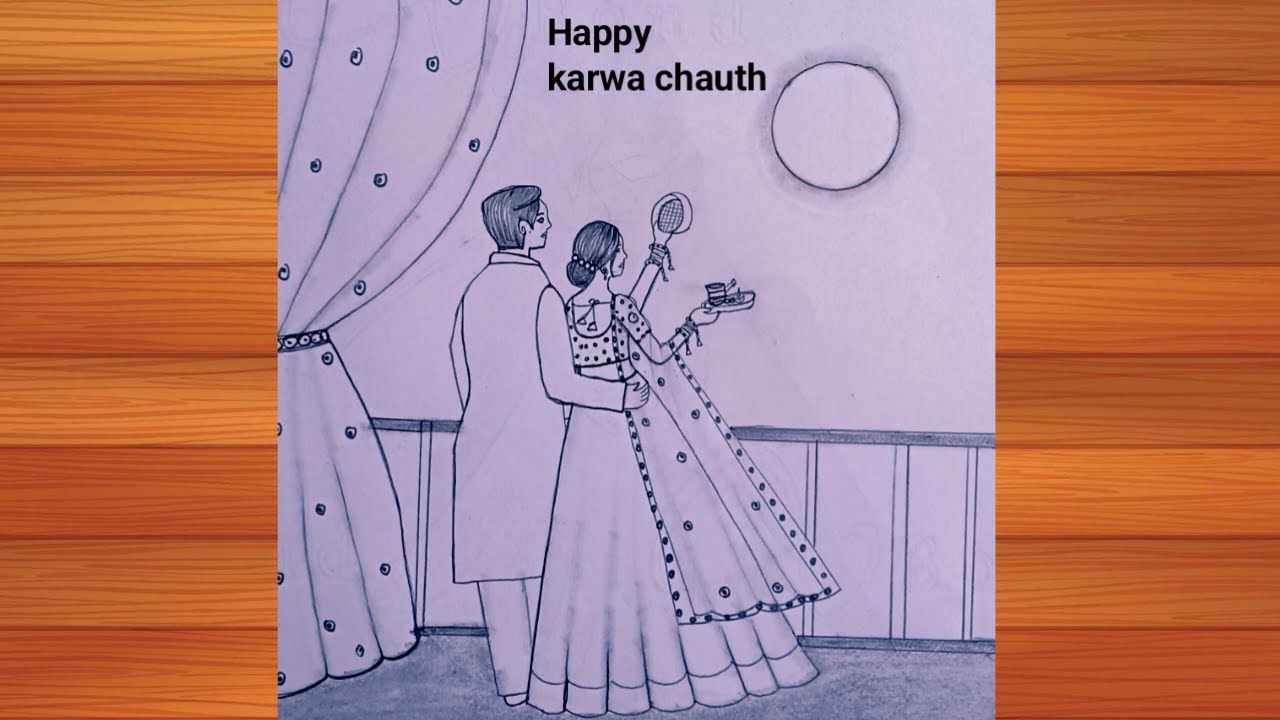 How to draw traditional couple celebrated karva chauth fastival drawing ...