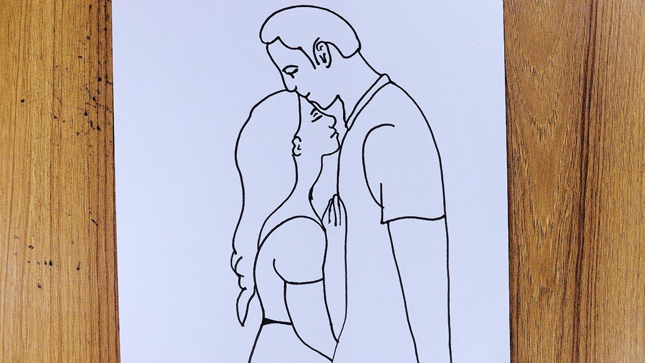 Couple love drawing simple way | Outline Sketch drawing easy - YouTube