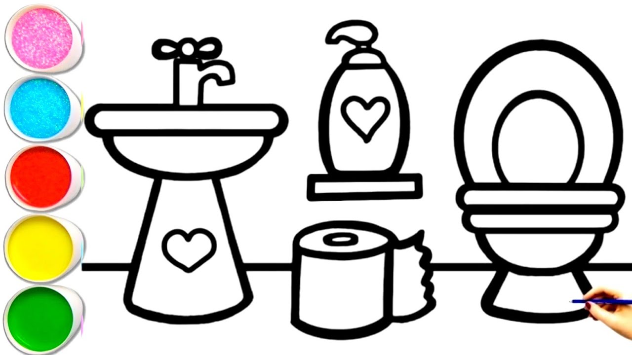 Drawing and Colouring a Bathroom🚰🚿Drawing For Kids||Toilet Drawing Easy ...