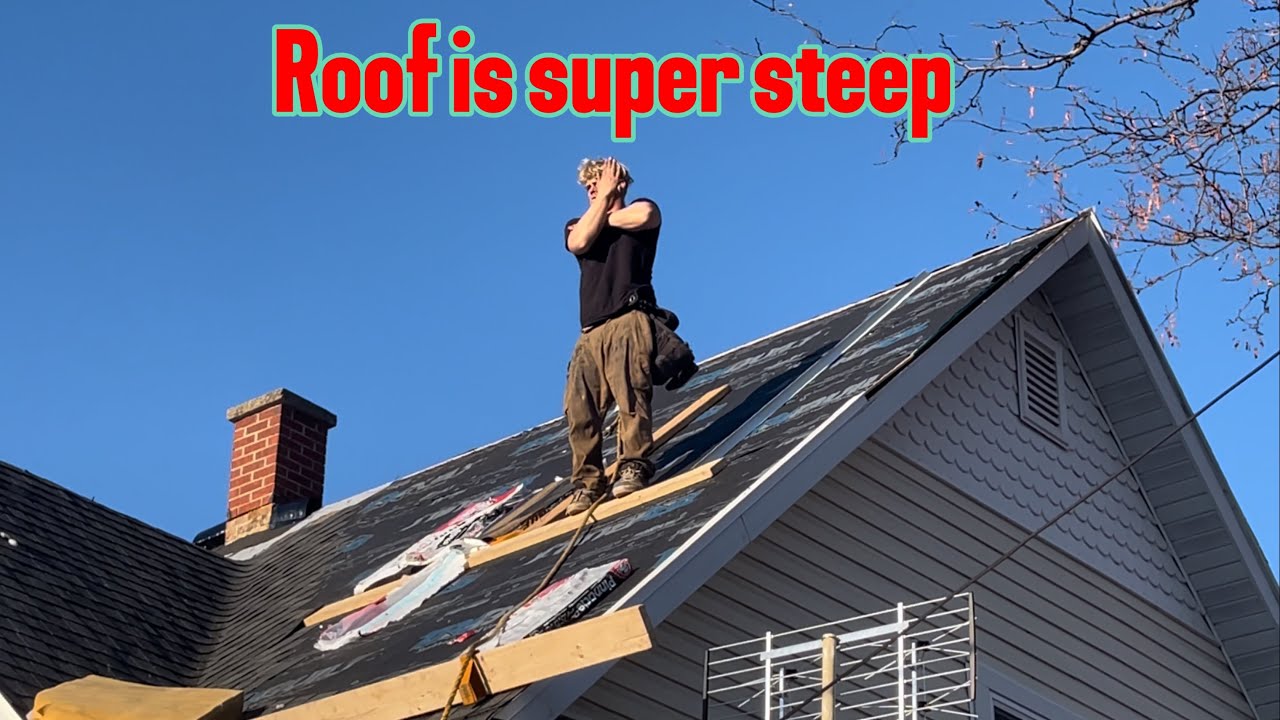 Battling this SUPER STEEP roof - YouTube