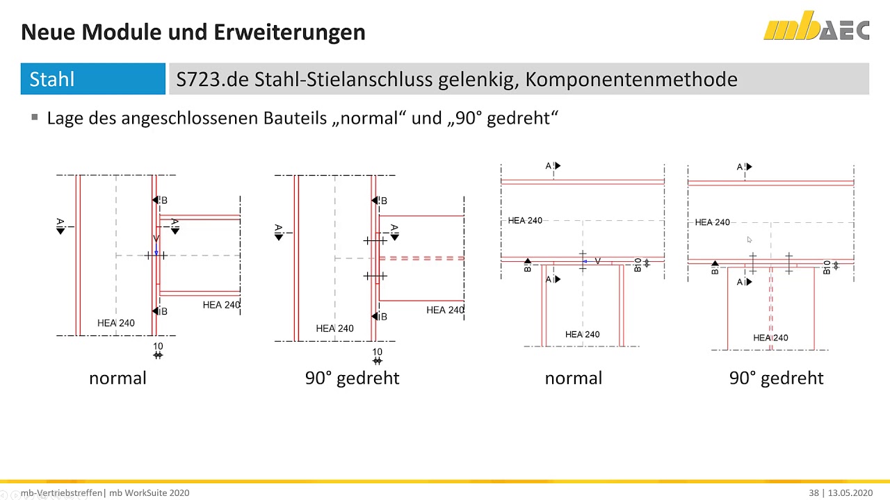 BauStatik 2020 - S723.de Stahl-Stielanschluss, gelenkig - YouTube