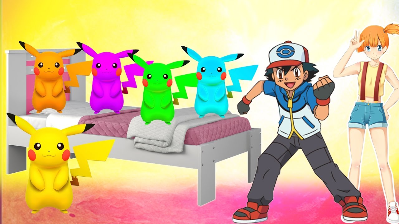 Five Little Pokemon Jumping on the Bed | 5 Little Monkeys Jumping on ...