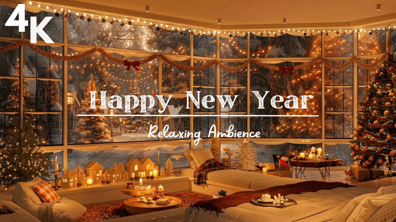 New Year Relaxing Jazz 2025 (4K) Snowy Relaxing Cosy Lounge, Stress ...