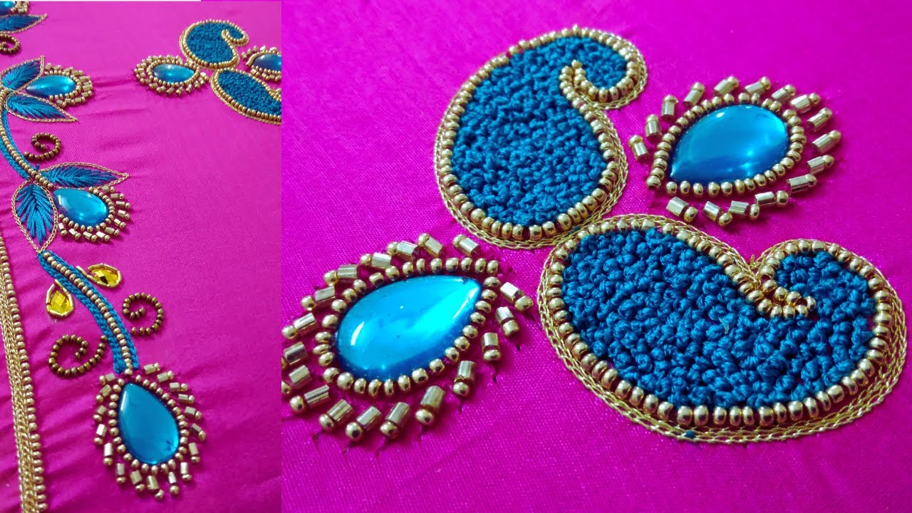 mango aari work design I mango motif for beginners in tamil - YouTube