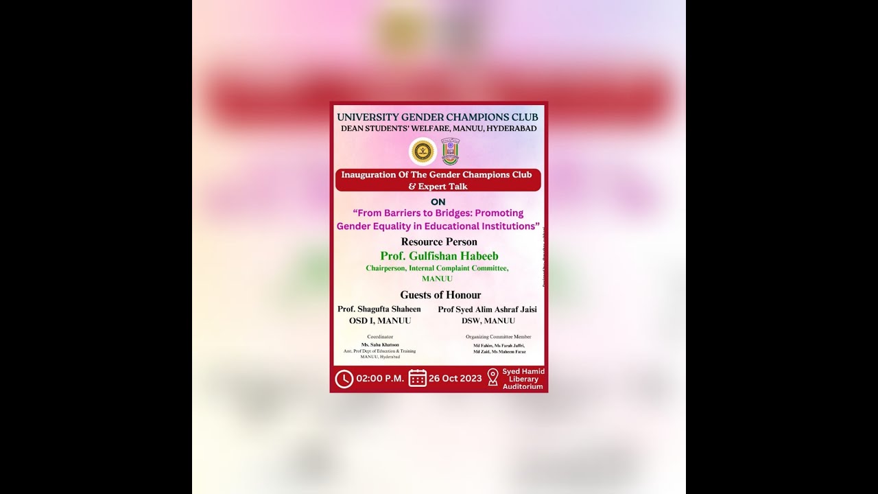 Inauguration of The Gender Champions Club | Expert Talk | DSW , MANUU ...