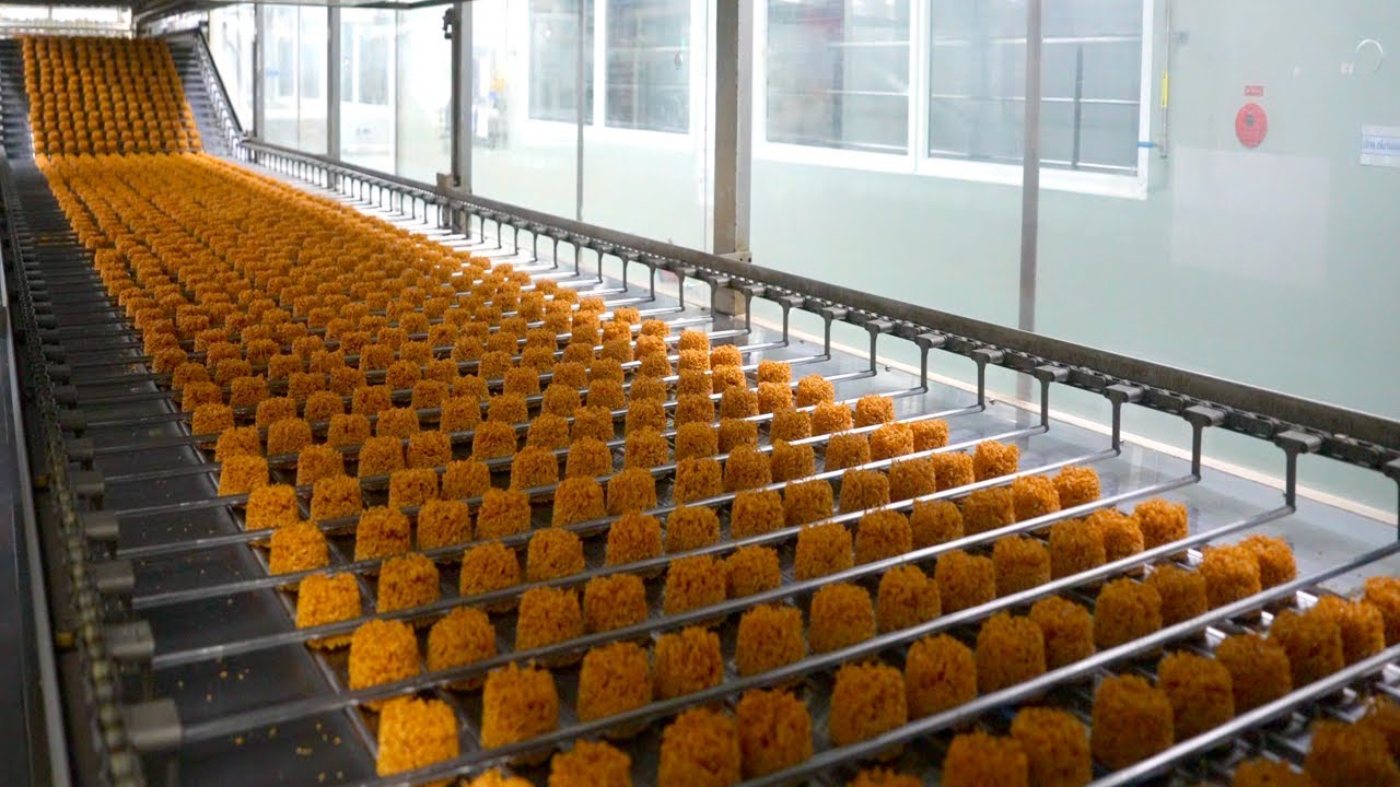 Mass Production of Instant Noodles in Vietnam. Process of making ...