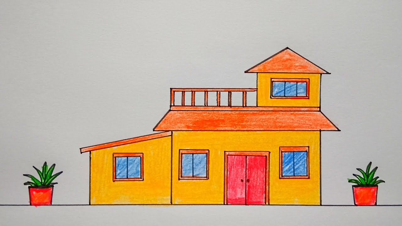 how to draw a house/esay house drawing/step by step house drawing/house ...
