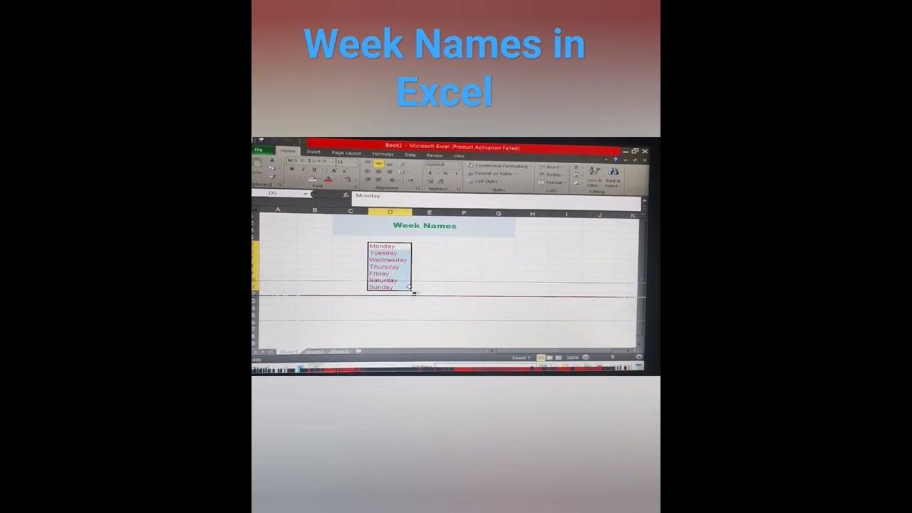 Week Names In Excel😯😯😎😎 Shortvideo Newytshorts Weekname Bhawanaclasses Computerexcel Youtube