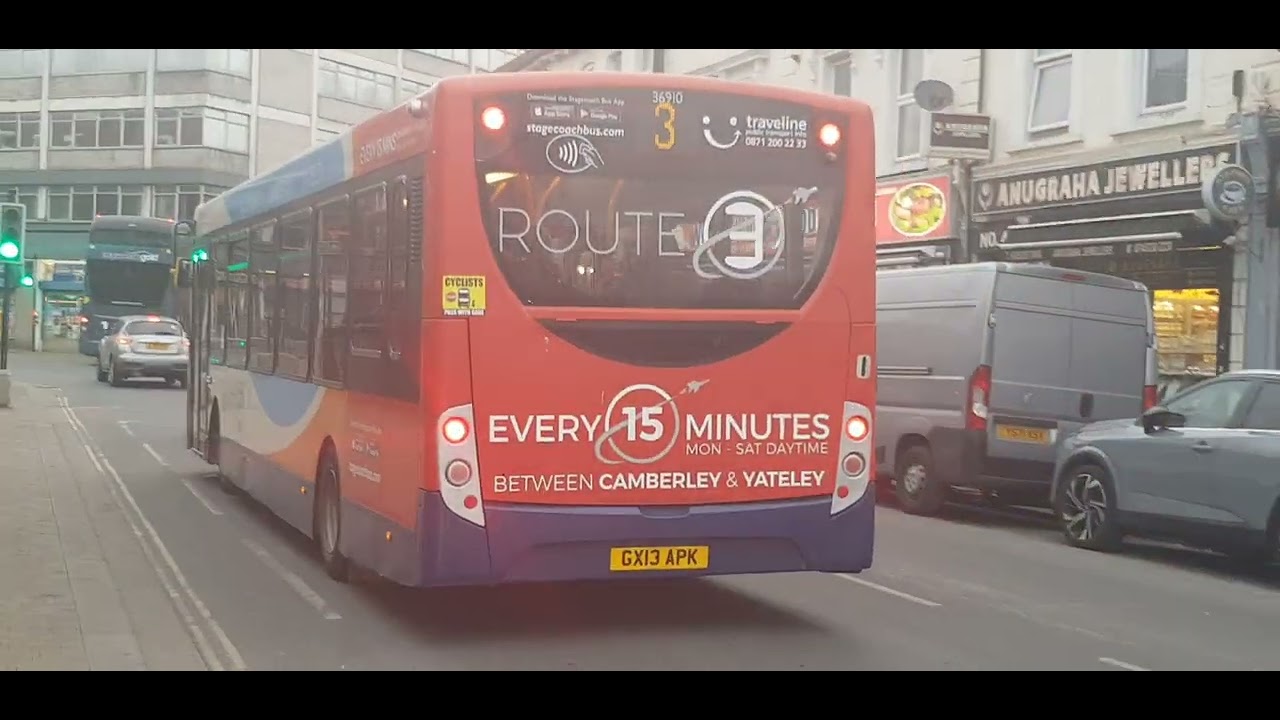 Here is the stagecoach bus 36910 on the number 3 in Aldershot with the ...
