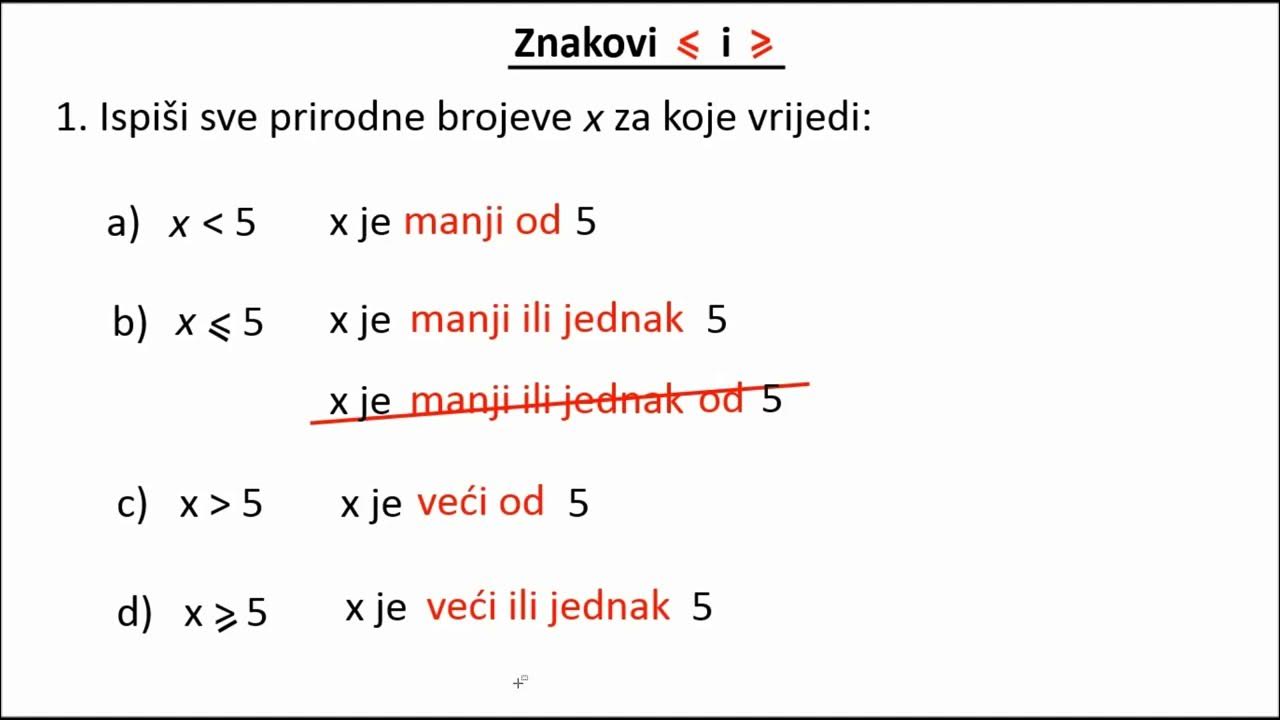 Znakovi "manje ili jednako" i "veće ili jednako" - YouTube