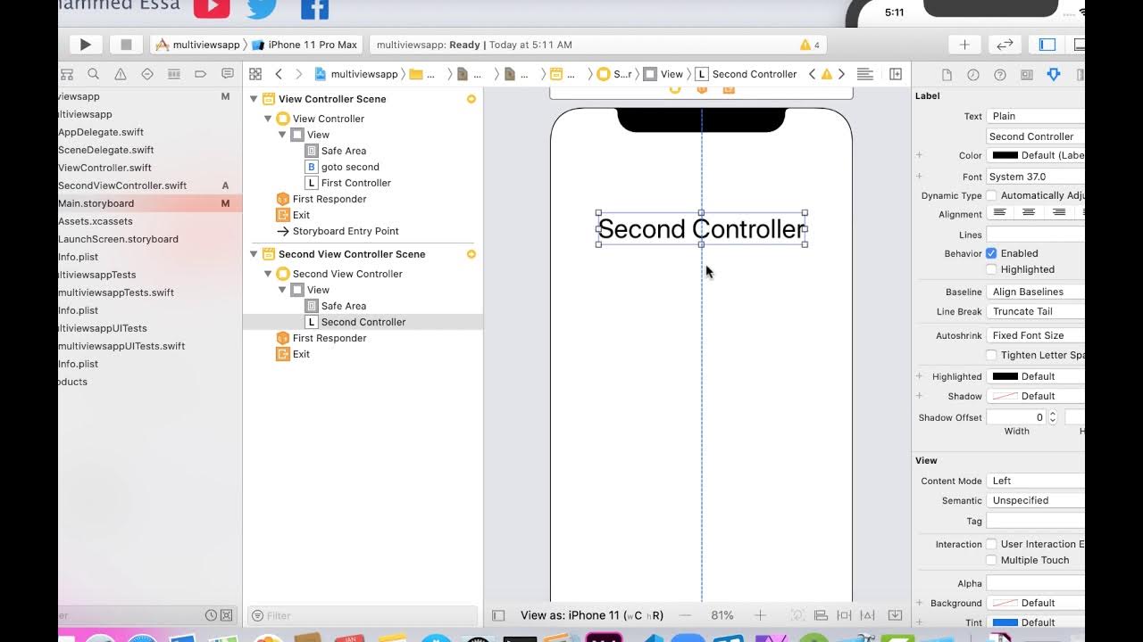 44 Swift Xcode segue transition between two view controllers - YouTube