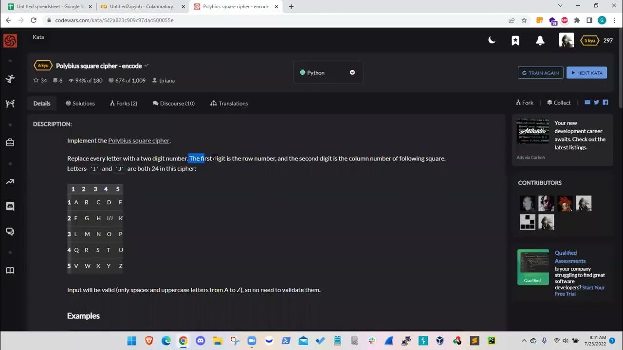 Polybius square cipher - encode - Codewars.com (6 kyu) - Python - YouTube