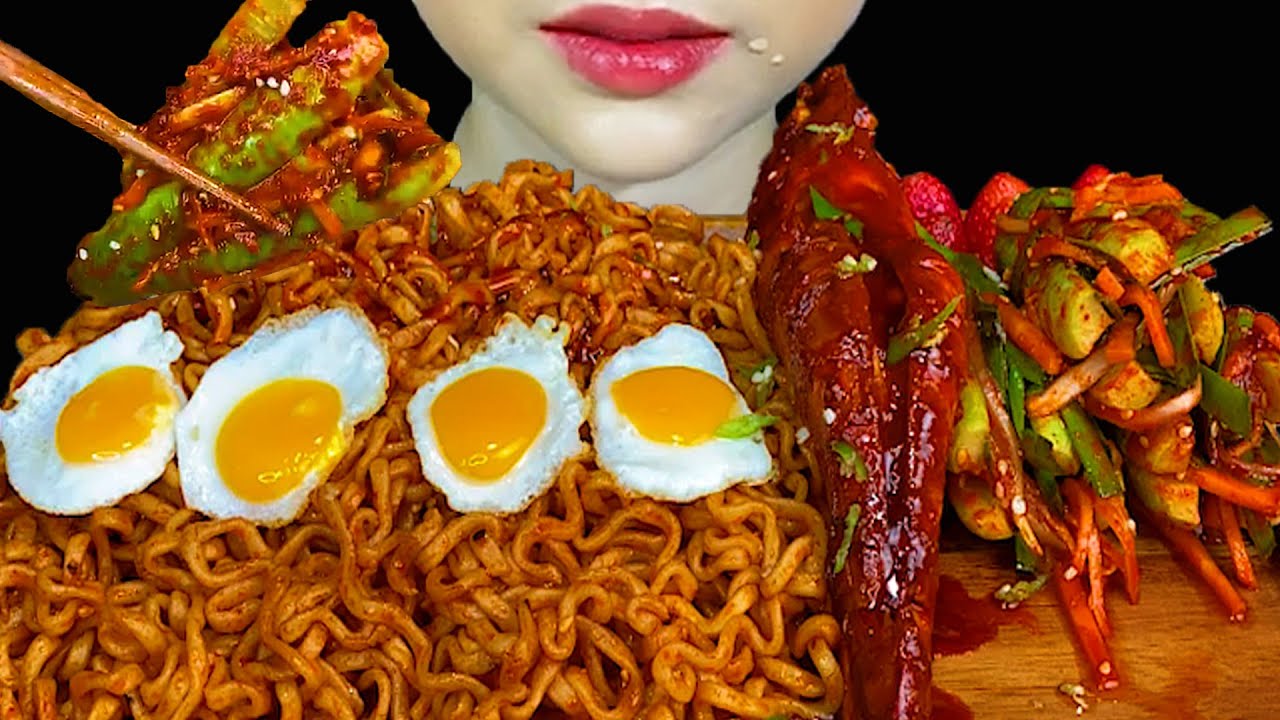 Spicy Prawn, Cucumber Kimchi & Spicy Fire Chicken Noodles, Eggs ...