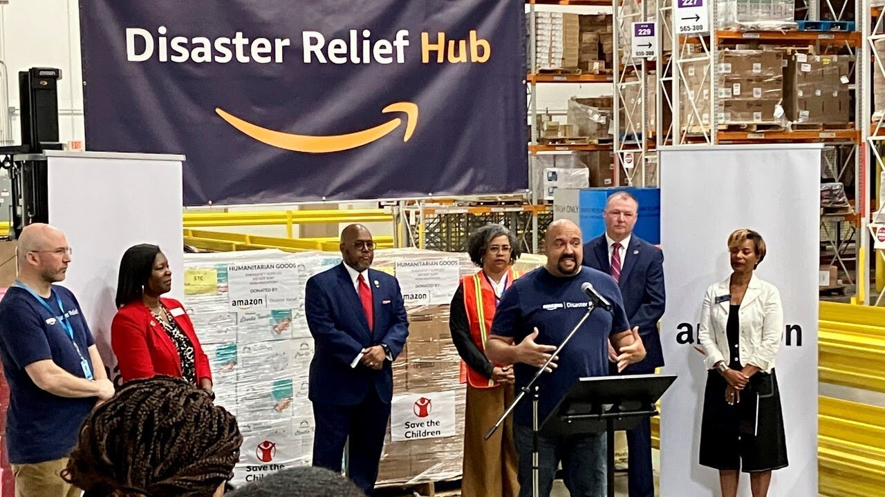 Amazon’s Union City facility showcases Global Disaster Relief Hub - YouTube