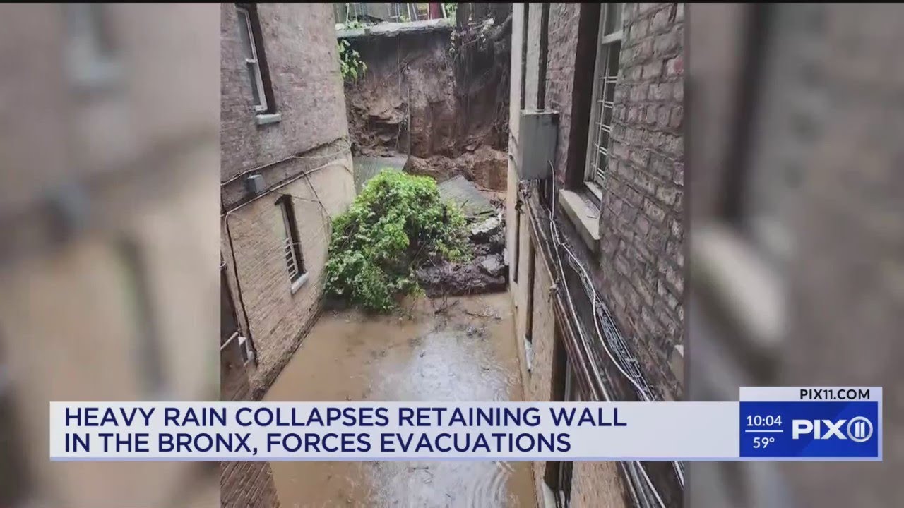 Heavy rain collapses retaining wall in the Bronx - YouTube