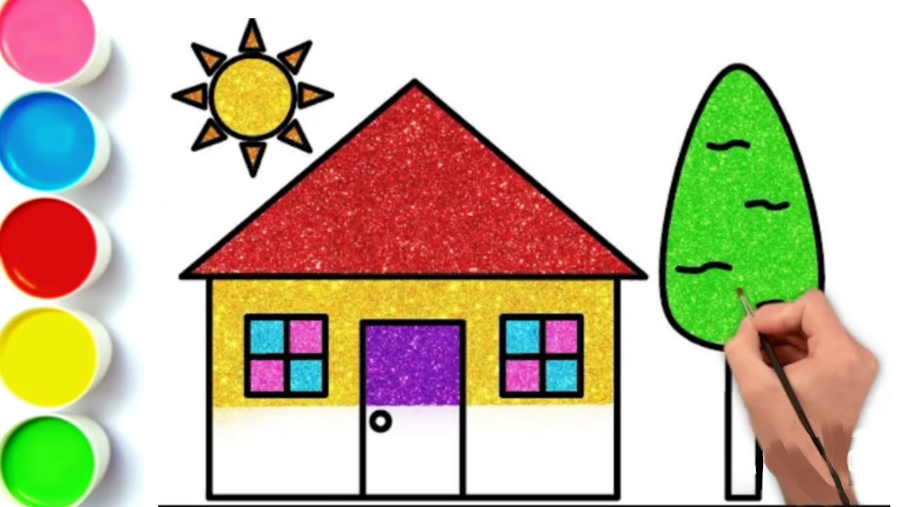 How to Draw A House Step By Step || Easy Drawing for Kids Panting and ...