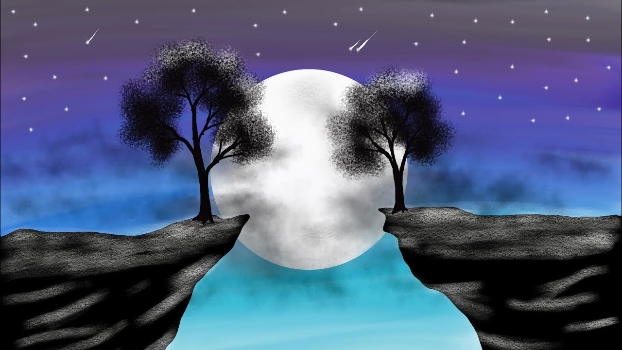 Drawing beautiful moonlight view/drawing night view /digital drawing ...
