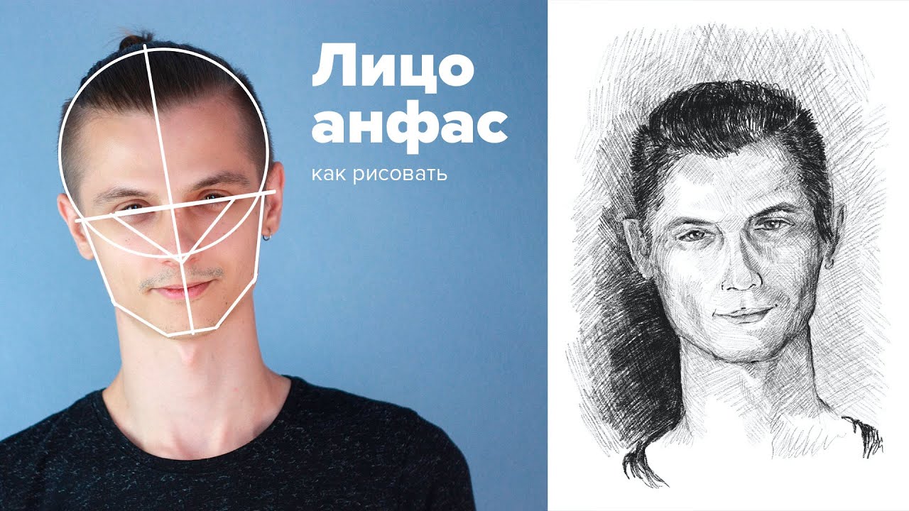 Как рисовать лицо человека анфас видеоурок Youtube