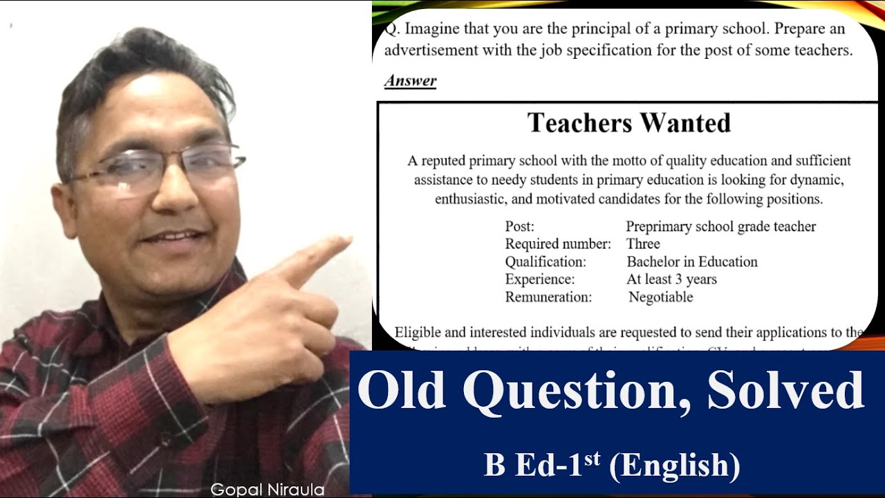 Making Advertisement for the post of teachers/ B. Ed. Com. English/Old ...