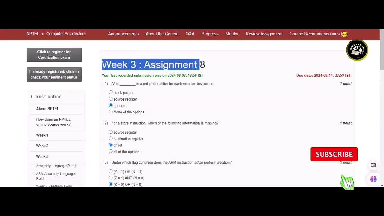 COMPUTER ARCHITECTURE WEEK 3 ASSIGNMENT #youtube #nptel #exam #education - YouTube