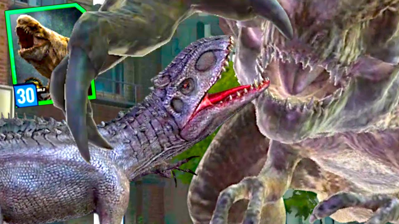 NEW MUTANT DISTORTUS REX VS INDOMINUS REX & INDORAPTOR - Jurassic World ...