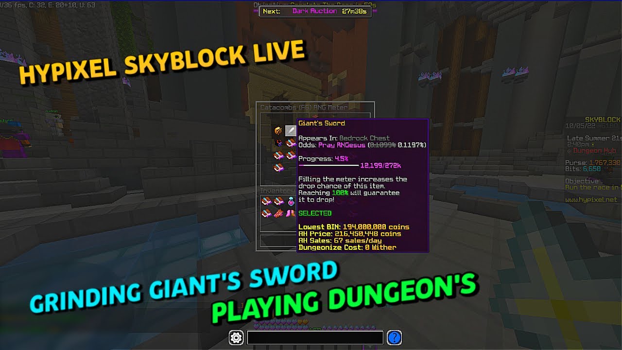 Grinding Giant's sword And Doing Slayer's Hypixel Skyblock Live Stream ...