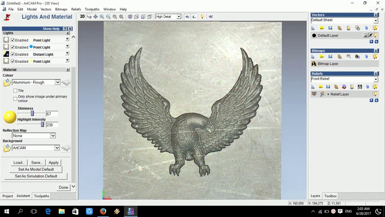 How to change the color of the 3D display in artcam - YouTube