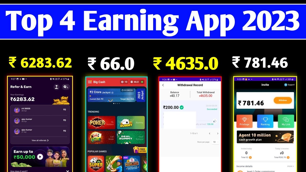 Top 4 Earning App | Top Earning App 2023 | Best Earning App 2023 | Top ...